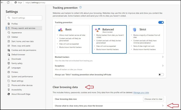 Browser Privacy settings - Safety Observer